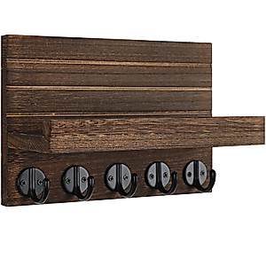 Lwenki Key Holder for Wall, Decorative Key and Mail Holder with Shelf Has Large Key Hooks for Bags, Coats – Paulownia Wood Key Hanger with Mounting Hardware (9.8”W x 6.7”H x 4.2”D) (Brown)