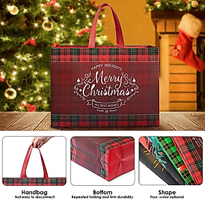 ZUIYIN 12Pcs Extra Large Christmas Gift Bags With Gift Tags, Gift Bags Reusable Shopping Bags have Santa Claus Plaid Merry Christmas ​Pattern of Gift Bag for Christmas Party, Christmas Surprise