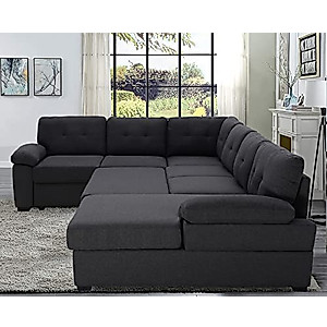 asunflower Sleeper Couch Sectional Sofa with Pull Out Sofa Bed for Living Room 6 Seater Sleeper Sectional Couch with Storage Chaise U Shape Modular Sectional Sofa Bed,Dark Gray