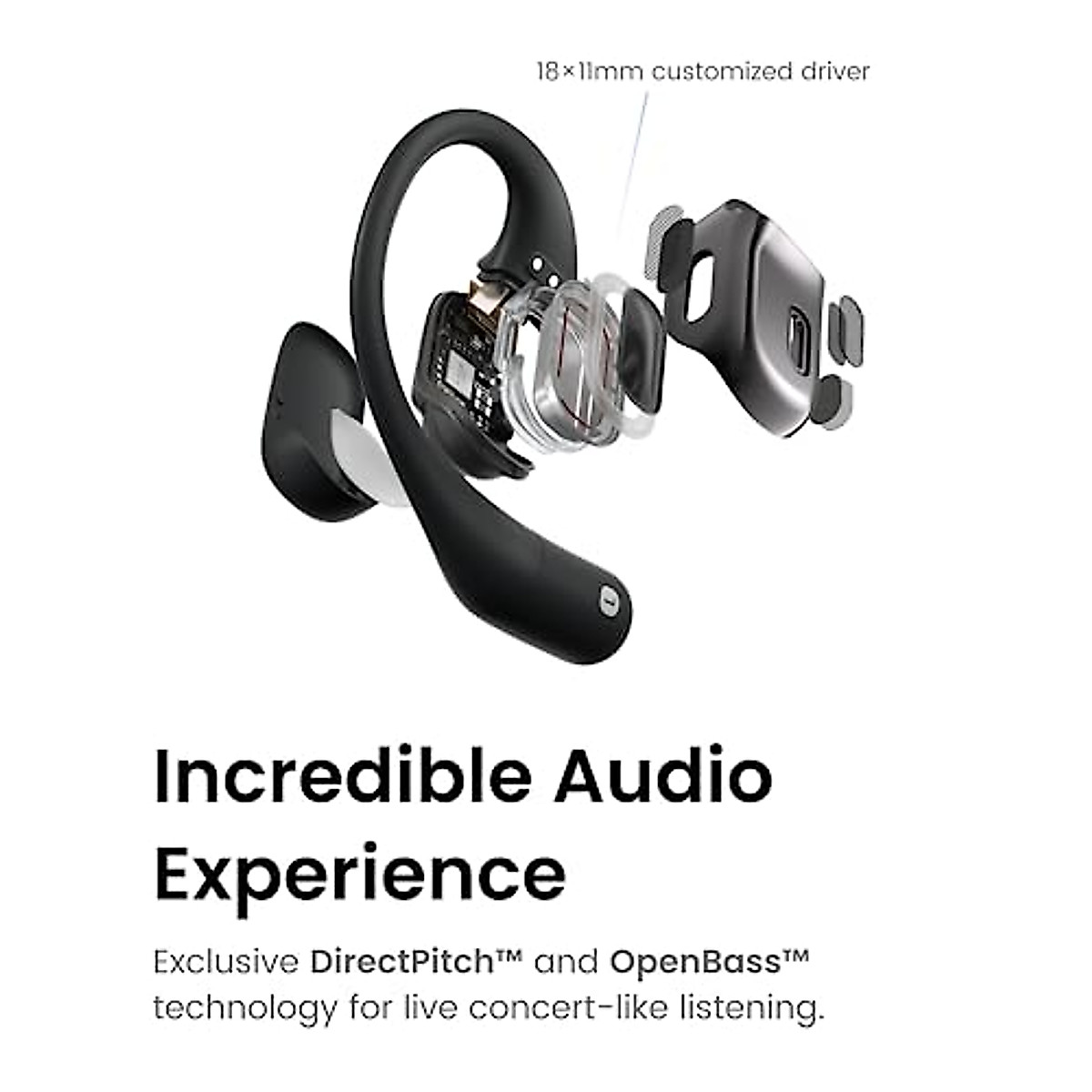 SHOKZ OpenFit - Open-Ear True Wireless Bluetooth Headphones with Microphone, Earbuds with Earhooks, Sweat Resistant, Fast Charging, 28HRS Playtime, Compatible with iPhone & Android