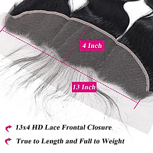 13x4 Frontal Body Wave Lace Frontal 100% Human Hair Ear to Ear lace Frontal 13x4 Body wave hd Transparent Lace Frontal Only with Baby Hair Natural Color (13x4 Lace Frontal, 10 Inch)
