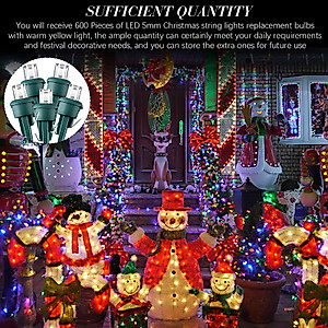 VIHOSE 600 Pcs Christmas Led 5mm Mini Light Bulbs String Light Replacement Bulbs Christmas Light Bulbs Indoor Outdoor Wide Angle Wire Light with Green Base for Xmas Tree Garden Decor (Warm White Bulb)