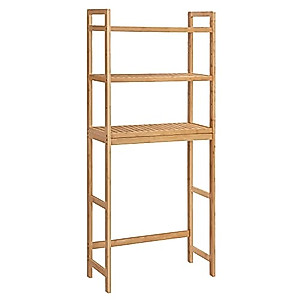 SONGMICS Over The Toilet Storage, 3-Tier Bamboo Over Toilet Bathroom Organizer with Adjustable Shelf, Fit Most Toilets, Space-Saving, Easy Assembly, Natural UBTS001N01
