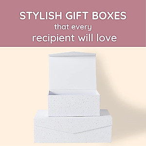 Soul & Lane Magnetic Gift Boxes with Lids (White and Gold, Pack of 2): Bridesmaid Gifts Cartons, Nesting Cardboard Christmas Boxes for Gifts, Stacking Mache Customizable Containers for Presents
