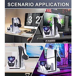 BGGUANG PS5 Slim Cooling Station，Charging Controller，Featuring Three Adjustable Cooling Fan，Compatible with Disc&Digital Editions,It's Playstation 5 Slim Ideal Accessories (grey)