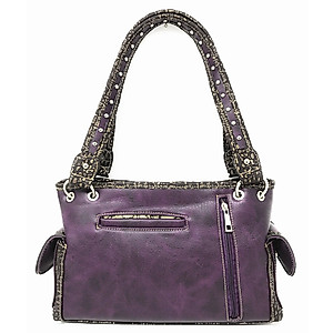 Western Women's Artistic Flora Embroidery Skull Handbag in 3 Colors G939SUK-D (Purple)