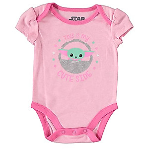 STAR WARS Baby Girls' Short Sleeve Infant Baby Bodysuits for Girls 3 Pack Gift Set (Grey/Pink/Green, 0-3 Months)