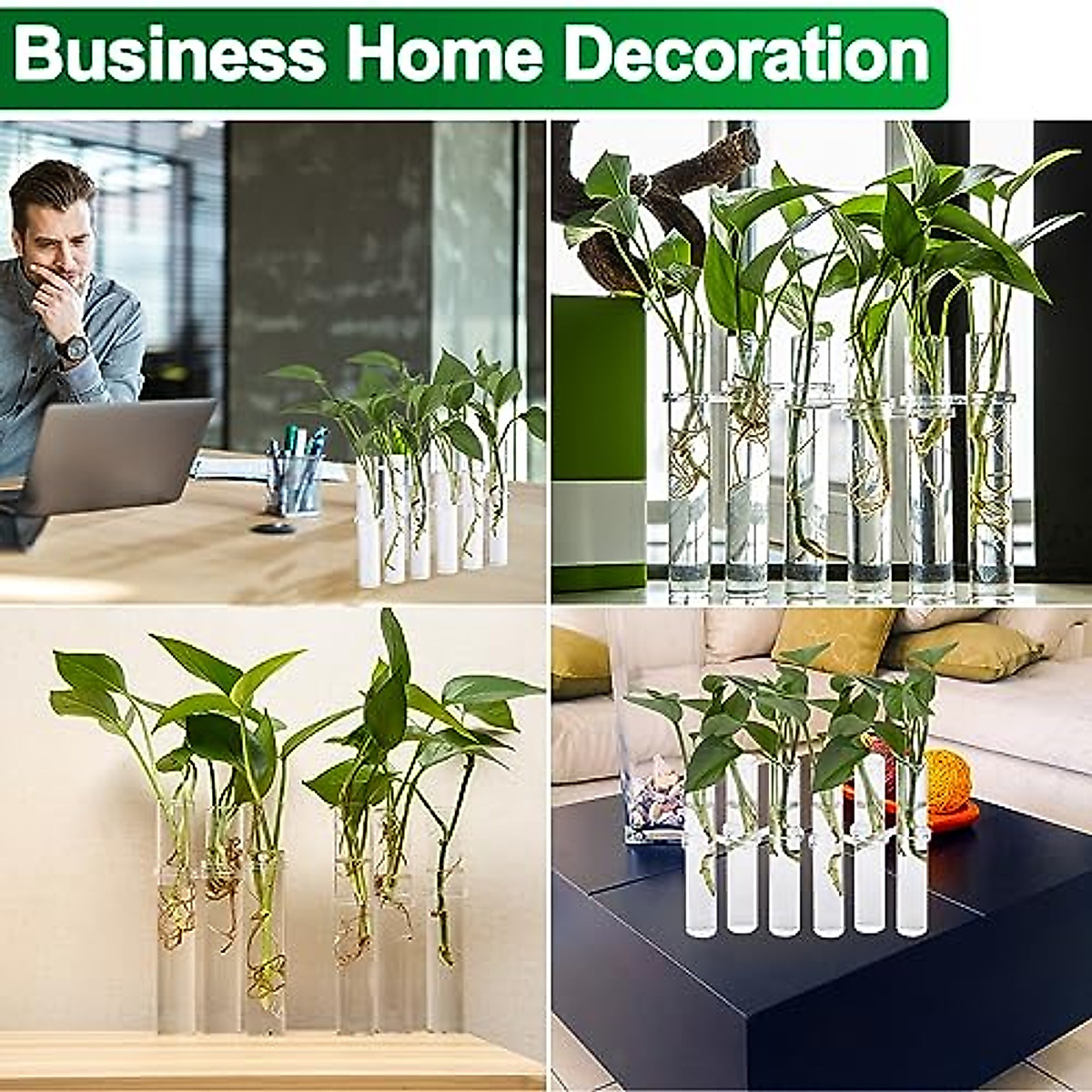 SPORTYOUTH 6Pcs Wall Hanging Glass Planter Terrariums Plant Propagation Stations Desktop Tubes, Large Cylinder Bud Vase Container for Hydroponics Plants Air Plants, Home Office Decor Kit