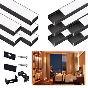 Muzata 10Pack 6.6FT/2M Wider LED Channel Black Aluminum LED Diffuser Channel with Milky White Cover U102 BW 2M