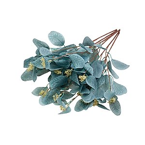 RUJIU 6 Pieces/lot Artificial Plants Fake Eucalyptus Leaves of Bouquet for Bride Home Table Garden Decoration (Light Blue)