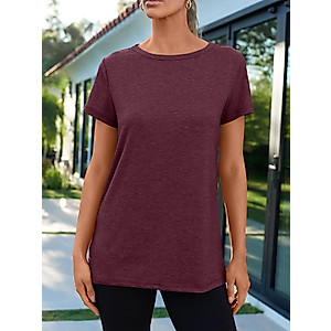 AUTOMET Summer Tops Women Spring Short Sleeve Shirts Beach Vacation Outfits Plus Size Workout Tshirts Casual Clothes 2025 02winered XL