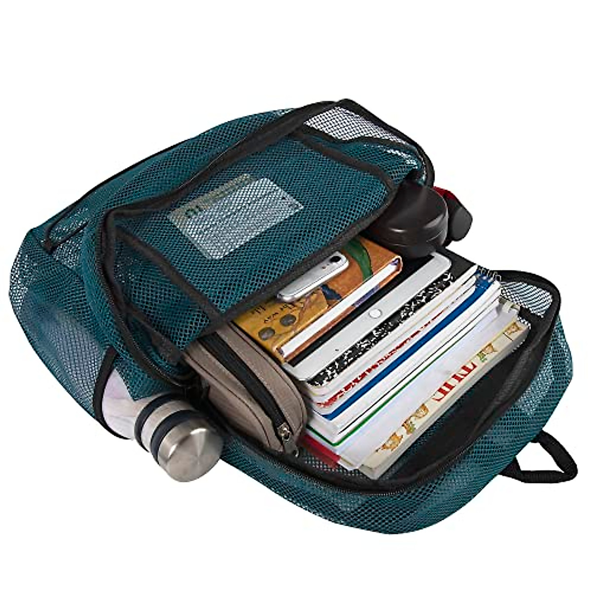 Deluxe See Through Mesh Backpack with Bungee Cord & Adjustable Padded Straps for Swimming, Travel (Green)