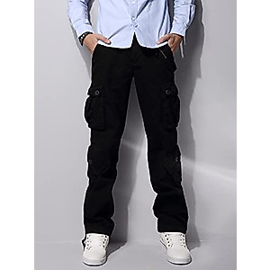 OCHENTA Men's Military Cargo Pants with 8 Pockets, Relax fit for Casual Work Combat Army Trousers Black 42