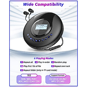 CD Player Portable ARAFUNA, Portable CD Player Bluetooth with FM Radio, 2000mAh Rechargeable CD Player for Car with LCD Screen, Anti Shock Protection Walkman CD Player with Headphone, AUX Cable