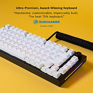 Glorious Gaming GMMK PRO 75% - Modular Mechanical Gaming Keyboard, TKL Size, 1.5kg Frame, Fox Switches, Fully Customizable, Coiled Cable, Wrist Rest, White PBT Keycaps, RGB, QWERTY - Black