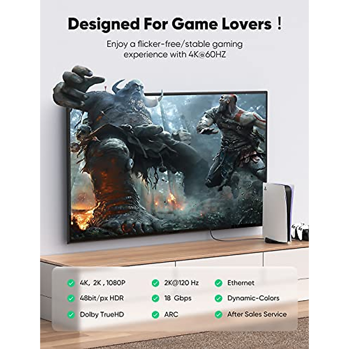 Capshi 4K HDMI Cable 6.6 ft, High Speed 18Gbps HDMI Cable,4K, 3D, 2160P, 1080P, Ethernet - 28AWG Braided HDMI Cord - Audio Return(ARC) Compatible UHD TV, Blu-ray, PS4, PS3, PC