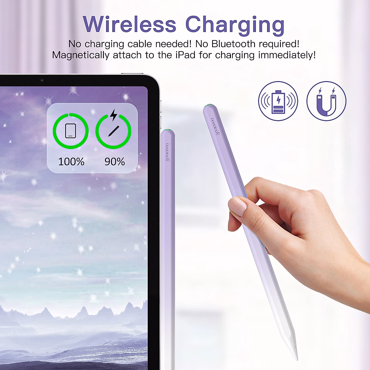 iPad Pencil 2nd Generation with Magnetic Wireless Charging,GOOJODOQ GD13 Stylus Pen for iPad with Tilt Palm Rejection for Apple iPad Pro (11/12.9 Inch),iPad Air 4th/5th Gen,iPad Mini 6th Gen,Purple
