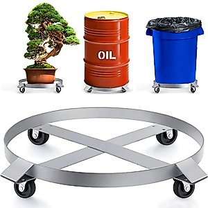55-Gallon Drum and Garbage Can Dolly – 1000 Pound Trash Can Dolly Swivel Casters Wheel Steel Frame Dolly Cart Non Tipping Hand Truck Capacity Dollies(Silver)
