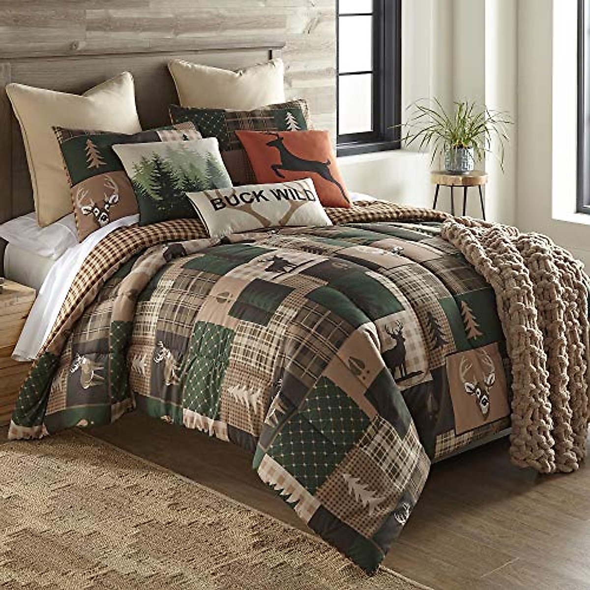 Donna Sharp Throw Pillow - Green Forest Lodge Decorative Throw Pillow with Layered Forest Pattern - Square