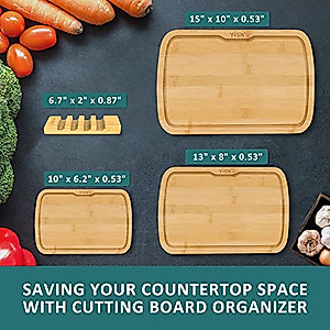 Bamboo Cutting Board Kitchen Chopping-Board: YISH Bamboo Chop Board Set of 3 With Juice Groove Wood Cutting Boards with Holder for Meat Vegetables - 15"x10" & 13"x8" & 10"x6.2"