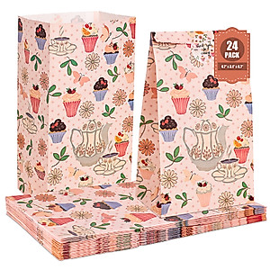 VGOODALL 24PCS Party Favors Bags, Paper Gift Bags with Stickers Goodie Bags Tea Party Bags for Kids Birthday Party 4.7" x 3.1" x 8.7"