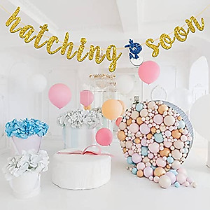 INNORU Hatching Soon Banner, Dinsaur Theme first Birthday Party Decorations, Baby Shower, Happy Birthday Party Decorations Gold Glitter