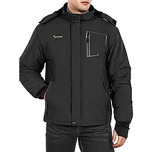 Sportneer Men Waterproof Ski Jackets: Winter Spring Warm Snow Coats Windbreaker Hooded Raincoat Jacket Black L