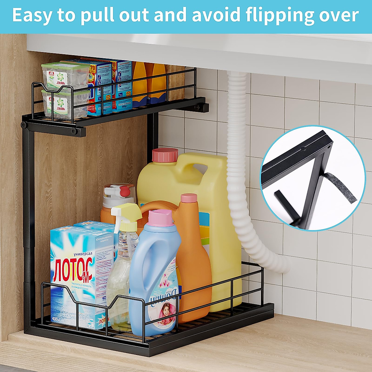 Fixwal 2 Pack Under Bathroom Sink Organizer and Storage, 2-Tier Adjustable Height Kitchen Bathroom Cabinet Organizers and Storage, Metal Pull Out Under Sink Storage for Kitchen Bathroom Cabinet Pantry