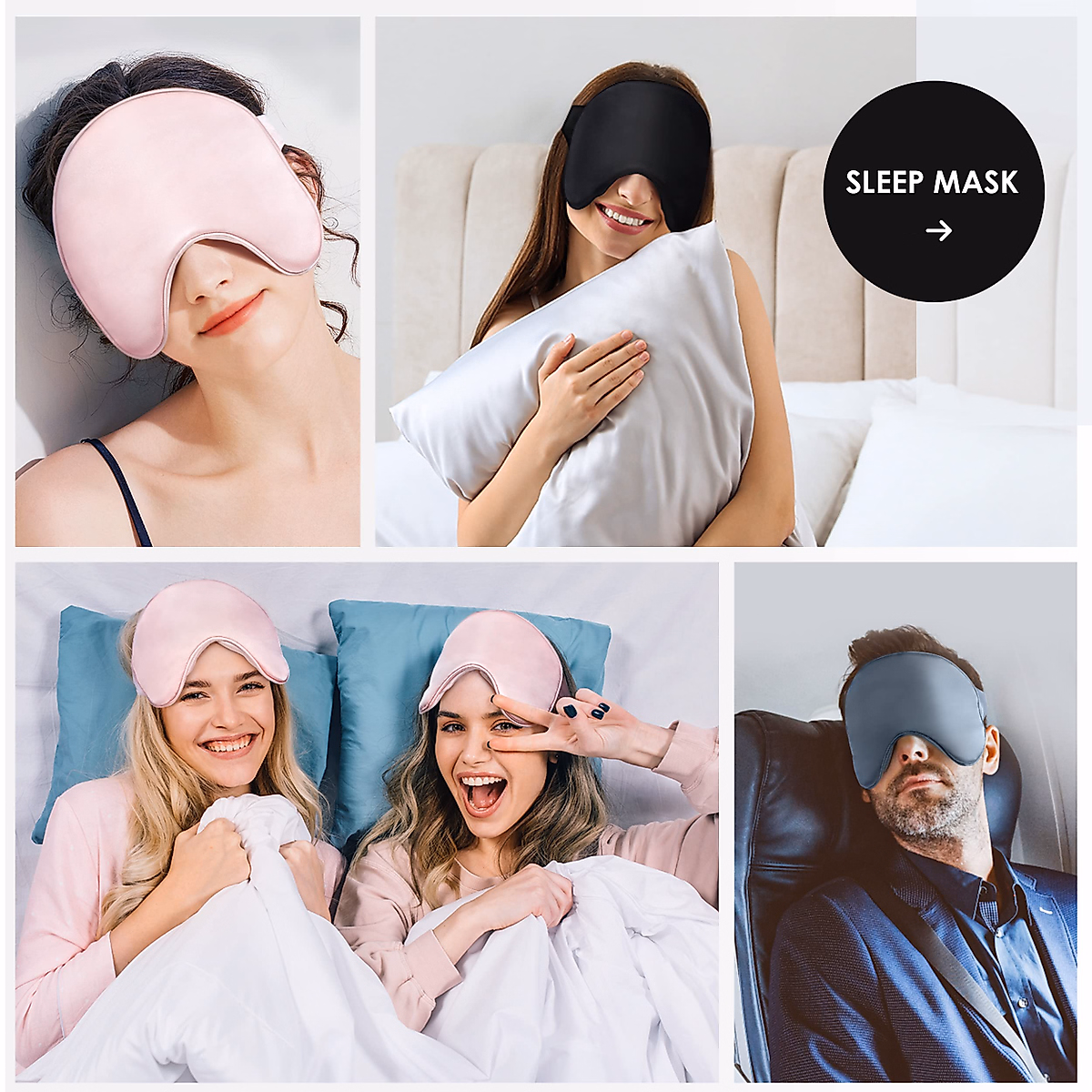 FRESHME 100% Blockout Sleep Mask - Black Super Soft Pure Mulberry Silk Large Eye Mask Blindfold for Men Women Kids Night Sleeping, with Luxury Slip Silk Bag and Ear Plugs…