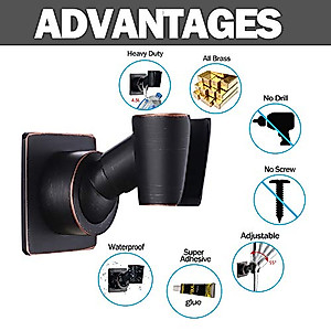 Shower Head Holder Adjustable Handheld Shower Head Bracket Adhesive Shower Wall Mount Holder Brass Shower Wand Holder Oil-Rubbed Bronze, Drill Free Glue Installation