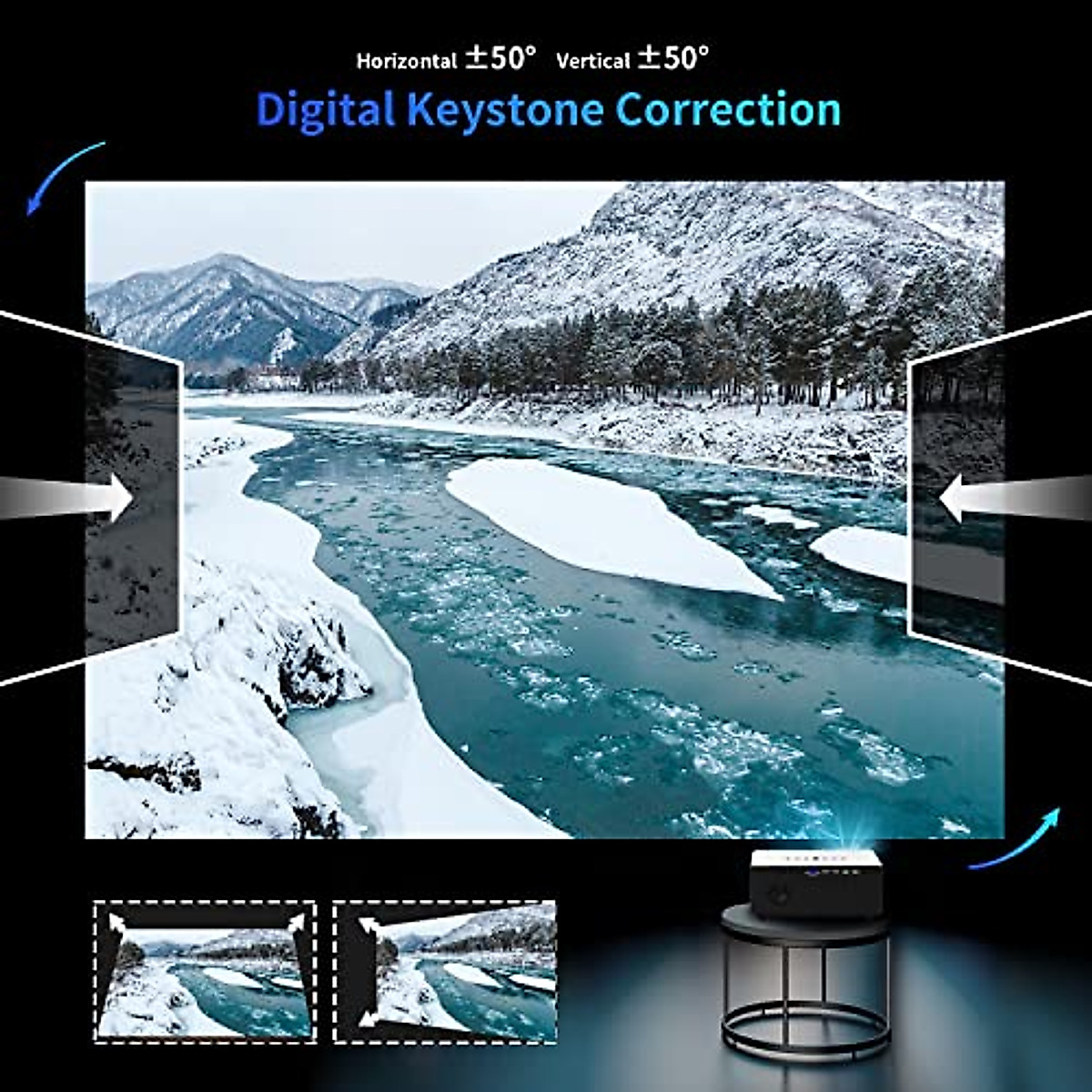 ABoolon Outdoor Projector Projector with WiFi and Bluetooth,Projector 4K Support 500" Display,4P/4D Keystone Correction,50%Zoom,PPT, Compatible TV Stick,iOS,Android,Win