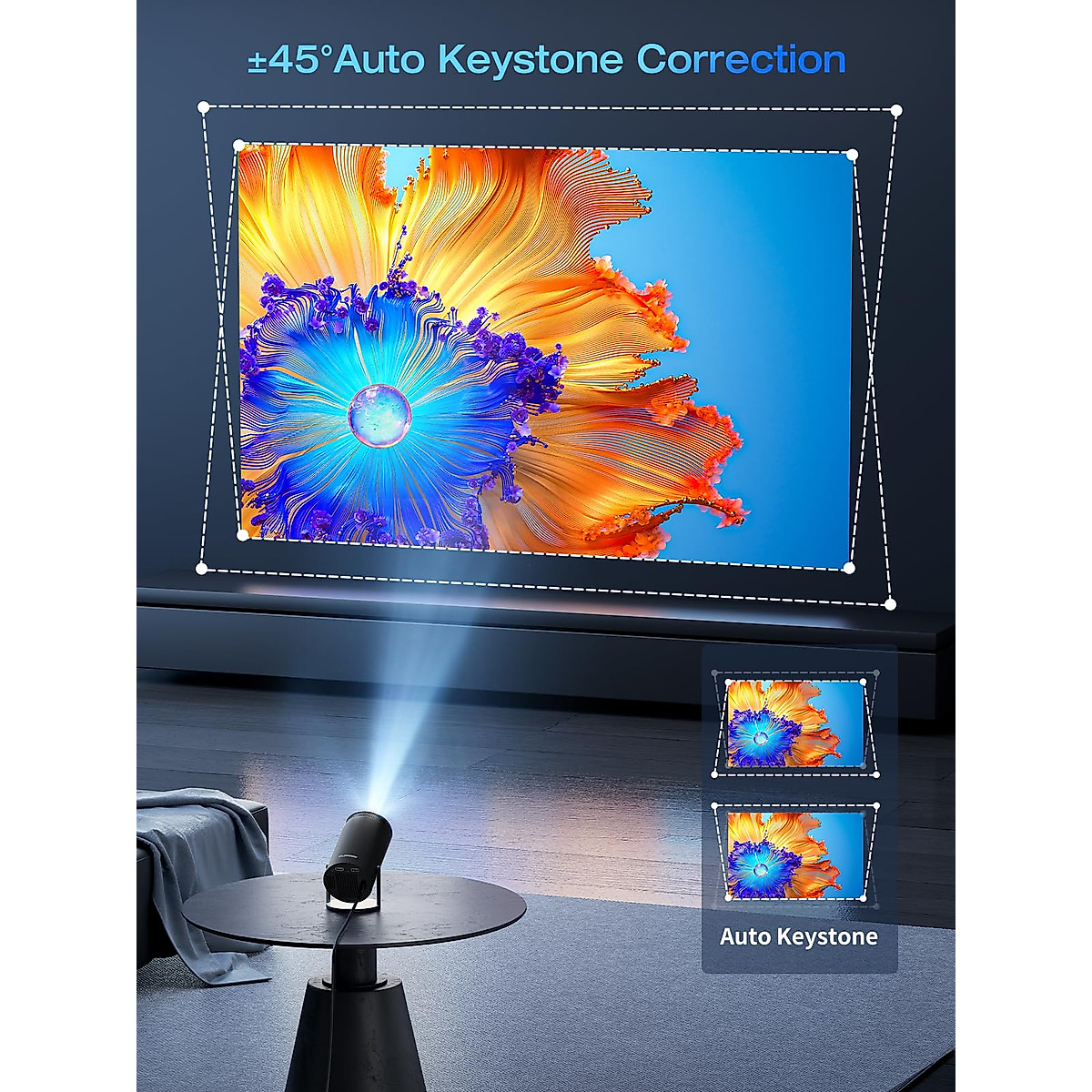 CLOKOWE 4K Projector with Wifi6 and Bluetooth5.2, 180° Rotation & Auto Keystone, Portable Outdoor Movie Mini Projector, Compatible w/ iOS/Android/HDMI/USB/TV Stick/Laptop