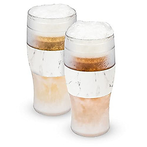 Host Freeze Beer Glasses, 16 ounce Freezer Gel Chiller Double Wall Plastic Frozen Pint Glass, Set of 2, Marble