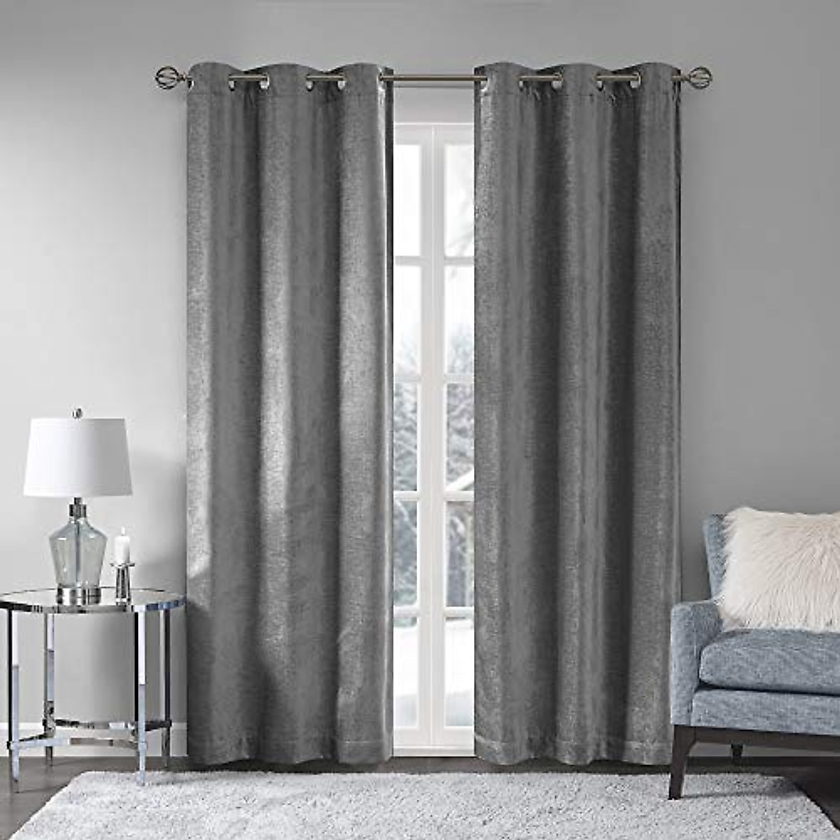Madison Park Luxe Chenille Window Curtain Pair, 42" W x 108" L, Grey