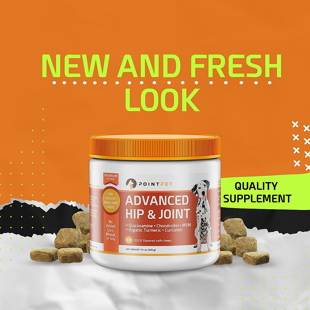 PointPet Advanced Glucosamine Hip and Joint Supplement for Dogs, 90 Count - Soft Chews - Dog Joint Health Chews - Chews with Chondroitin Turmeric, Omega 3