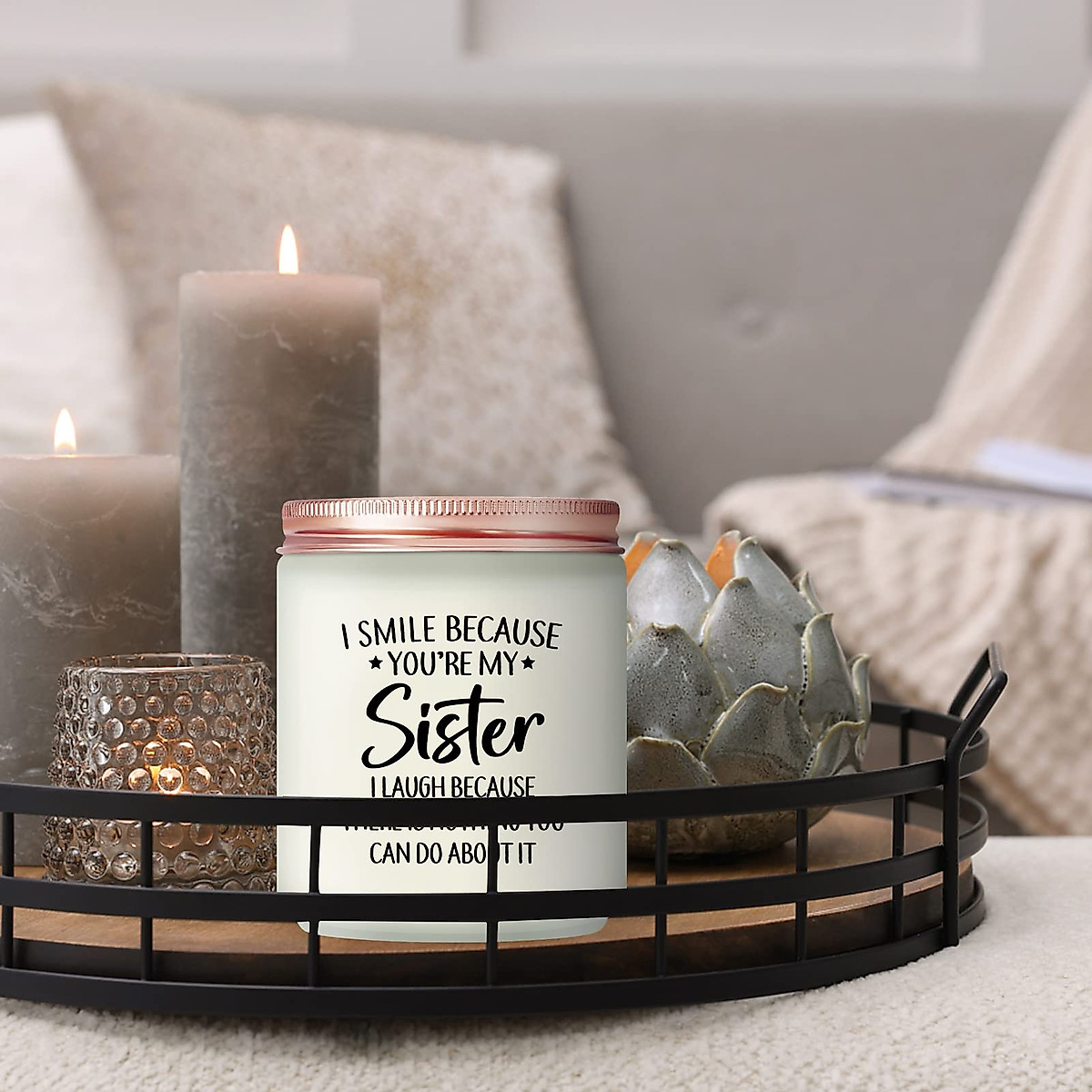 Maybeone Christmas Gifts for Sister - Big Sister Birthday Mothers Day Valentines Day Gifts from Sister Brother - I Smile Because You are My Sister Candle