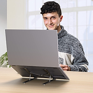 SGIN Laptop Stand for Desk,Adjustable Portable Aluminum Laptop Holder, Cooling Notebook Stand Compatible with More 10-15.6” Laptops(Silver)