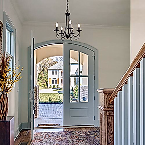 GEPOW Black Farmhouse Chandelier Rustic Pendant Lighting, Small 5-Light Fixture with 2-Layer Arms for Dining Room, Bedroom, Living Room and Foyer