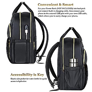 Backpack for Women, Travel Laptop Backpack, School Backpacks for Teens, Large College School Bookbag with USB Port Charging,15.6 Inch Computer Work Bag, Gifts for Women, Casual Daypacks, Black