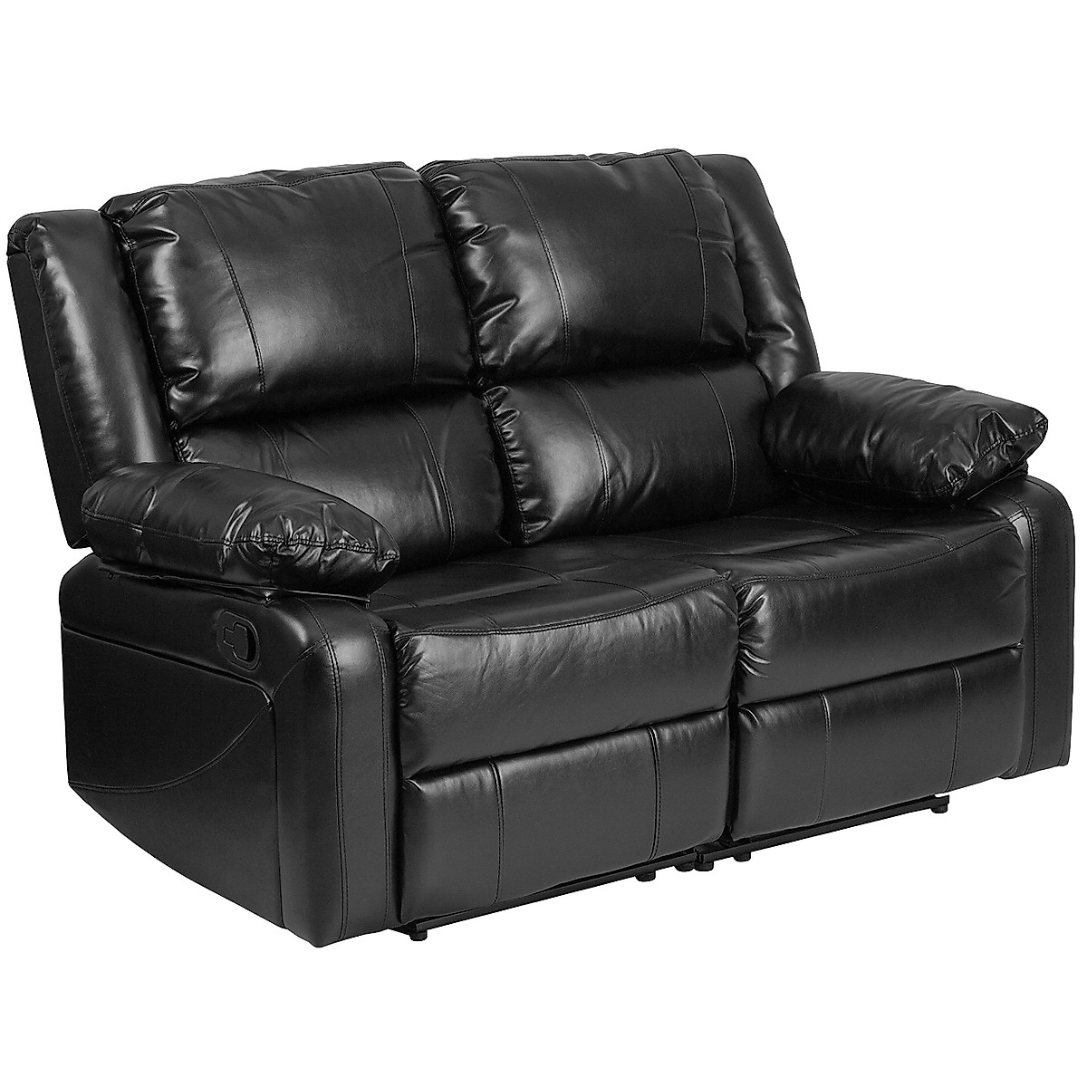 BizChair Black LeatherSoft Loveseat with Two Built-In Recliners