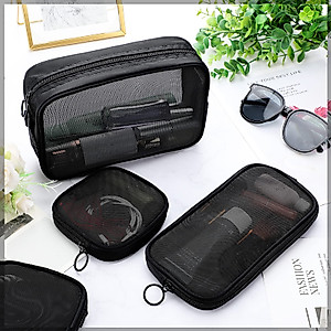 Weewooday 4 Pcs Mesh Makeup Bag Mesh Cosmetic Bag Travel Toiletry Pouch with Zipper Mini Makeup Cosmetic Purse for Daily Accessory (Pink,Small)(Small, Large, Medium,Black)