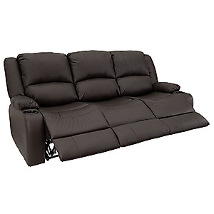 RecPro RV 80" Powered Triple Recliner Sofa & Drop-Down Console | Wall Hugger Seats | Ultrafabrics Brisa (Coffee Bean)