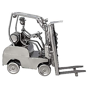BRUBAKER Wine Bottle Holder 'Forklift' - Table Top Metal Sculpture - with Greeting Card