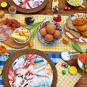 Melamine Dinnerware Sets 12 Pcs Plates and Bowls Sets Lightweight Unbreakable Natural Elements Pattern Dinner Plates Salad Bowls Outdoor Dishes Set for 4 BPA Free Dishwasher Safe (Red)