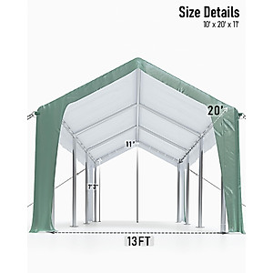 DEXSO Carport 13'x20' Heavy Duty Portable Garage, 1.0 mm Steel Poles & 180 g PE Waterproof Canopy, for Pickup Truck, and Boat, Green