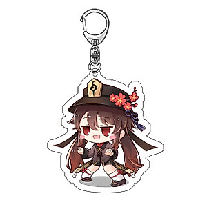 PPONE 7PCS Hu Tao Ring Set with Hu Tao Keychain,Genshin Impact Hutao Rings Cosplay Costume Alloy Finger Props for Fans, Silver, Different sizes