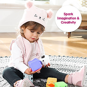 Edushape Soft & Squeezy Critter Blocks - Set of 6 Animal Soft Baby Blocks - Stacking Blocks in Animal Shapes - Soft Baby Blocks for Toddlers, Babies - Construction Sensory Play and Child Development