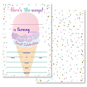 Grace Yonks Ice Cream Birthday Invitation, 20 Invitations and Envelopes, Birthday party Invitations, Birthday Party Supplies.(041)