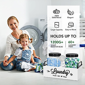 Laundry Pods Container for Laundry Room Organization, Laundry Detergent Dispenser with 2 Plastic Jars and 2 Scoops, Scent Booster Container Storage Box, Laundry Pod Holder for Laundry Room Decor