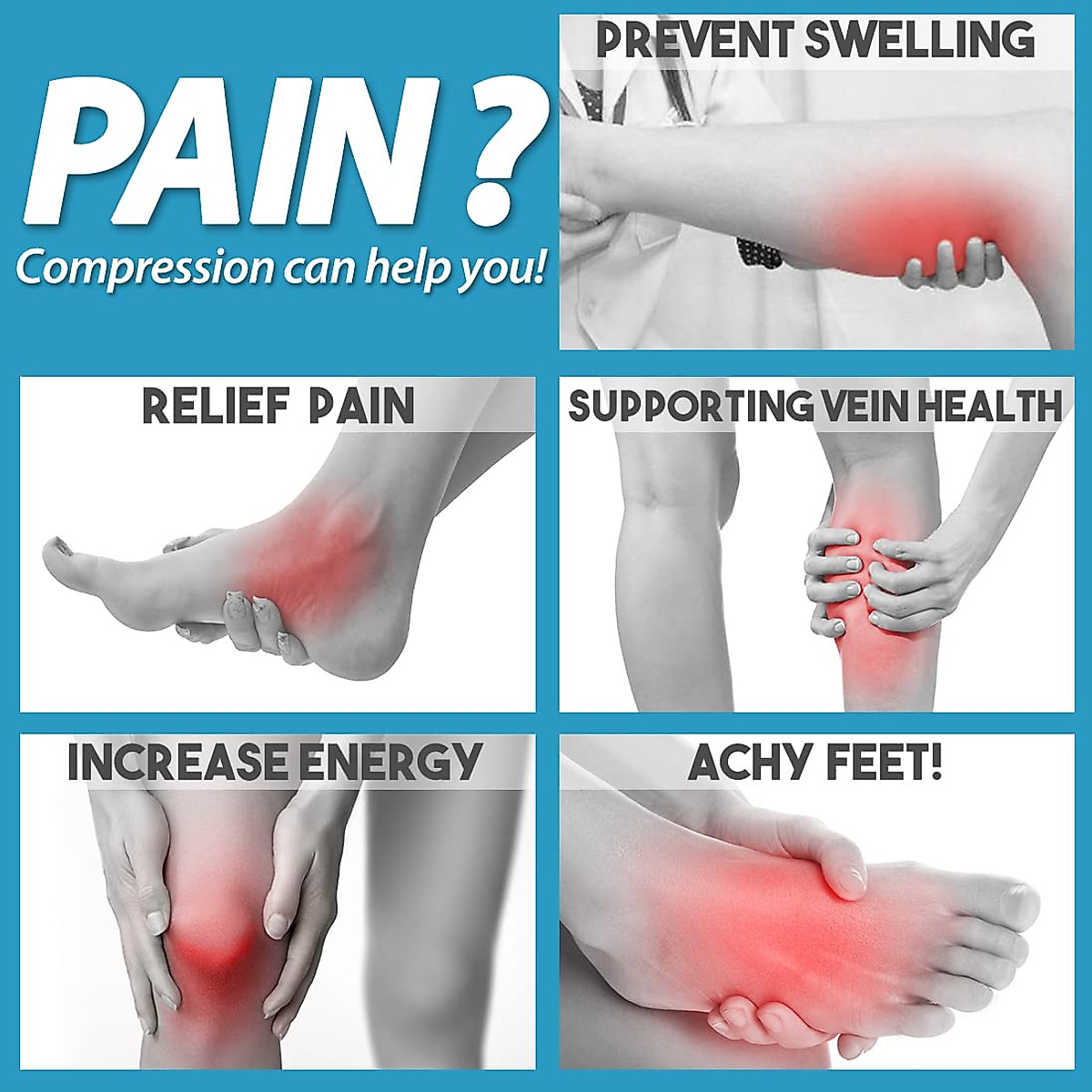 BLUEENJOY Copper Compression Socks for Women & Men (6 pairs) - Best Support for Nurses, Running, Hiking, Recovery